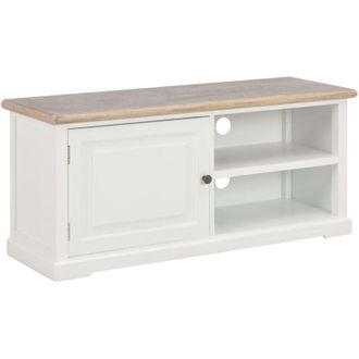 vidaXL Vidaxl - Meuble TV blanc 90x30x40 cm en bois de Paulownia - 1 porte et 2 compartiments ouverts - Acc&egrave;s facile de c&acirc;ble pour rangement optimis&eacute;