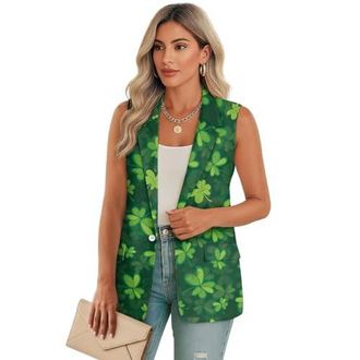 CHAQLIN Gilet sans manches pour femme avec col en V et poches, Journées de la Saint-Patrick, XXL