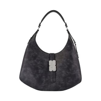 Ganni Vintage Leder Schultertasche - Grau - - Bags - Damen - Schwarzk - ONE SIZE