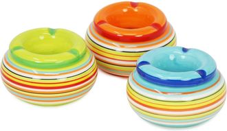 Com-Four 3x Windaschenbecher aus Dolomit Keramik in blau, gr&uuml;n, orange mit jeweils bunten Streifen [Farbauswahl variiert] (03 St&uuml;ck - &Oslash; 11cm)