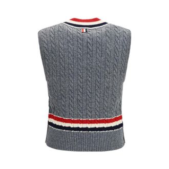 Thom Browne Cable-Knit V-Neck Tank Top - Gray