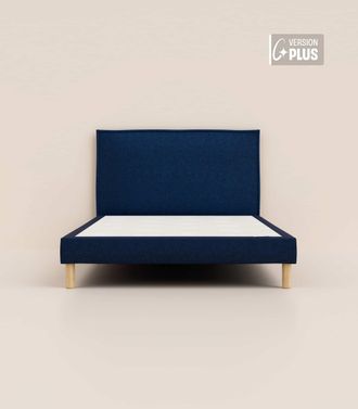 Tediber Lit tapissier 140x190 cm Plus - Bleu - Avec t&ecirc;te de lit - Bois responsable - Qualit&eacute; h&ocirc;teli&egrave;re - Fait en France et en Belgique - Tediber