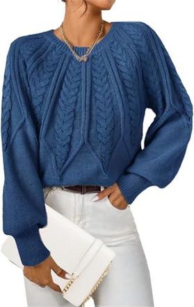 Generic Pulls Tendance pour Femmes, Pulls &agrave; col Rond et Manches Longues en Grosse Maille torsad&eacute;e, Bleu fonc&eacute;, Taille M