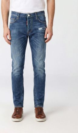 Dsquared2 Jean Teddy coupe droite en denim de coton &agrave; effet us&eacute;