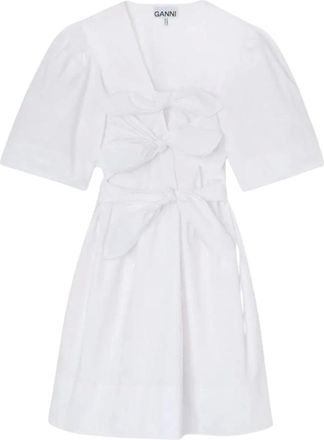 Ganni Femme, Robes, Blanc, Taille: 38 FR Stretch Cotton Mini Tie Strap Dress