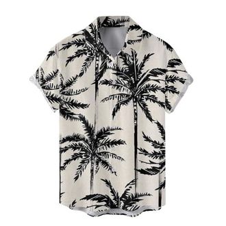 Generic Chemise hawa&iuml;enne d&eacute;contract&eacute;e pour homme boutonn&eacute;e d&eacute;t&eacute; tropicale cara&iuml;bes chemise &agrave; manches courtes f&ecirc;te hawa&iuml;enne palmier plage revers graphique te