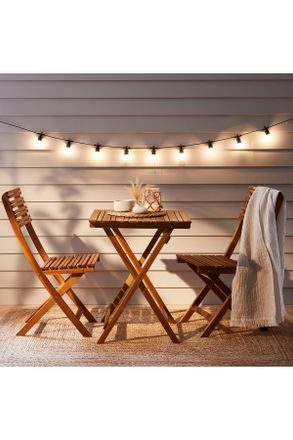 ambia GARDEN Balkonset, Akazie, Holz, 3-teilig, Akazie, massiv, X-Form, 60x55x74 cm, Tisch klappbar, Stuhl klappbar, Balkonm&ouml;bel, Balkonm&ouml;bel-Sets