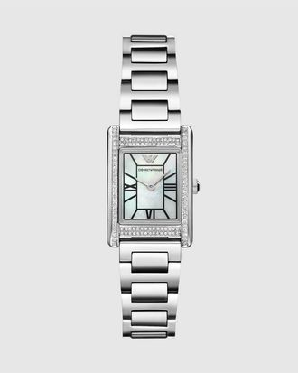 Emporio Armani Damenuhr aus silberfarbenem Edelstahl mit zwei Zeigern, AR11796