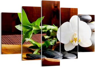 Arttor Bilder auf Leinwand 150x100cm Leinwandbild Bambus Schönheit Dekoration Blume Groß XXL Wanddeko Bild Schlafzimmer Set 5 teilige Wandbilder Dekoration W