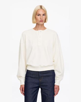 Arket Henley-Sweatshirt Aus Baumwolle -Wei&szlig;