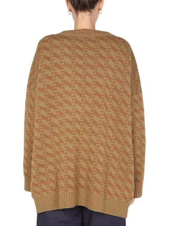 JEJIA V-Neck Jacquard Sweater - Brown