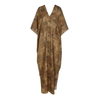 Cortana Kaftan- Ramie Taiyo Print Kleid - - Dresses - Damen - Braun - S
