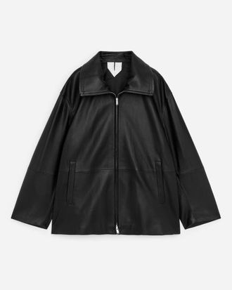 Arket Lederjacke Mit Stehkragen -Schwarz