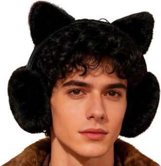 Generic Cache-oreilles dhiver coupe-vent pliable avec motif ours - Cache-oreilles en fourrure | Pour ski, neige, course &agrave; pied, Noir, Refer to description