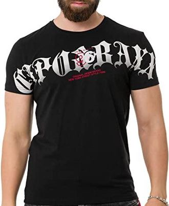 Cipo & Baxx CT768 T-shirt en coton pour homme avec inscription italique, Noir, L