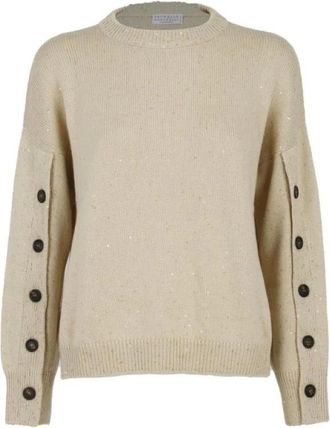 Brunello Cucinelli Femme, Pulls, Blanc, Taille: 34 FR Pull en maille à col rond