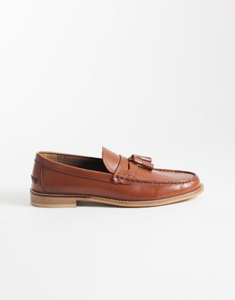 Asos Mocassins en cuir &agrave; pampilles avec semelle naturelle - Fauve-Marron