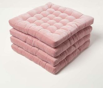 Homescapes Homescapes - Galette de chaise en velours Rose, Lot de 4, 40 x 40 x 5 cm