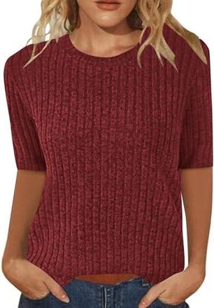 Generic Tee Shirt Femme Grande Taille D&eacute;contract&eacute; Imprim&eacute; T-Shirts Haut Manche 3/4 D&eacute;t&eacute; L&acirc;che De Base Tshirt Sport Blanc Col Rond Tops Tunique Manches 3/4 D&eacute;c