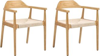Beliani Set Di 2 Sedie Da Pranzo Con Struttura In Legno Di Gomma E Seduta In Cordoncino Di Carta Marrone Chiaro E Beige Oakdale