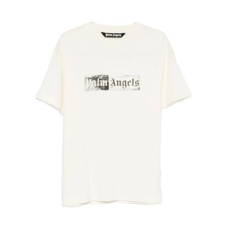 Palm Angels Homme, Tops, Blanc, Taille: M T-shirt en coton avec logo tampon