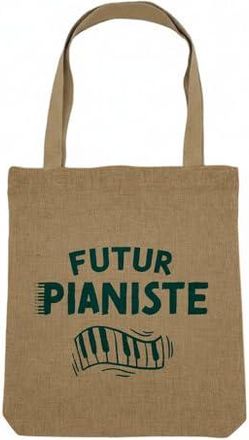 Fabulous Sac Shopping Tote Bag Aspect Lin - Futur Pianiste Musique Instrument Piano - Sac de Courses Toile Epaisse 360g Beige Naturel Cabas Port&eacute; Epaule Solide