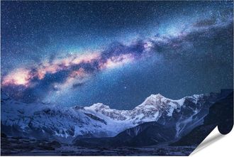 Islandburner XXL Bild Poster Milchstrasse &uuml;ber verschneiten Berggipfeln und klarem Sternenhimmel Premium Bilder 90x60cm