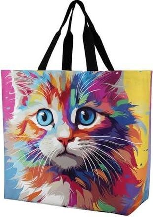 Generic Chat Rainbow De Dessin Anim&eacute; Sac Fourre-Tout Imperm&eacute;able Sacs De Courses L&eacute;ger Sac Courses Pour Gym Quotidienne Shopping