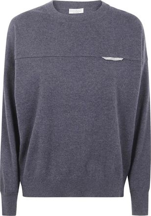 Brunello Cucinelli Femme, Pulls, Bleu, Taille: 40 FR Doux Pull en Cachemire Col Rond