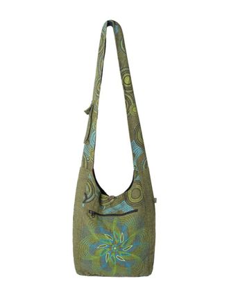vishes Damen Umh&auml;ngetasche Stoff Beuteltasche Schulter Taschen Yogi Bag Baumwolltasche Mandala olive
