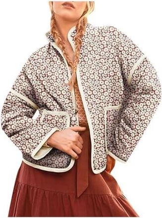 Generic Vestes pour femmes 2026 Veste imprim&eacute;e couleur bloqu&eacute;e &agrave; la mode hiver avec capuche, rose, M