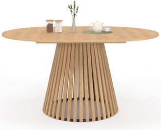 IDMarket Esstisch, ausziehbar, rund, Carmen, 4-8 Personen, Holzfu&szlig; aus Latten, Holzplatte, 110 - 150 cm