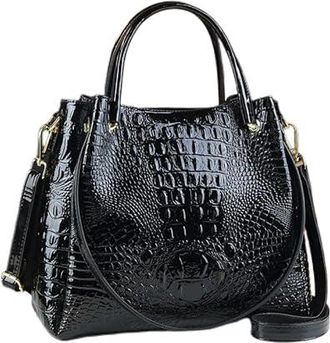 Generic Sac fourre-tout en cuir à motif crocodile pour femme avec poignée sur le dessus, sac à main seau sac à main portable avec poignée, noir