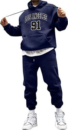 Minetom Vêtement De Sport Homme Survêtement 2 Pièces Ensemble Jogging Lettre Imprimée Sweats À Capuche Manches Longues Pantalon Décontracté Tenue De Couple D 