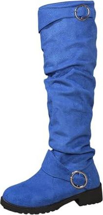 Generic Bottes hautes pour femme avec boucle de ceinture - Antid&eacute;rapantes - Couleur unie - En faux daim - Style d&eacute;contract&eacute; et &eacute;l&eacute;gant, bleu, 36.5 EU