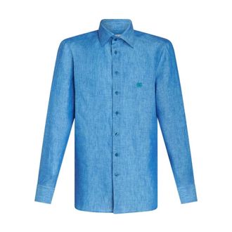 Etro Leinenhemd mit Pegasus-Logo - - Shirts - Herren - Blau - M