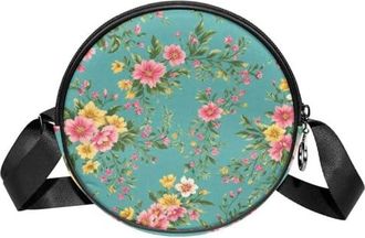 Generic Sac &agrave; bandouli&egrave;re rond pour femme, motif floral color&eacute;, petit sac &agrave; bandouli&egrave;re avec fermeture &eacute;clair, bretelles r&eacute;glables, sac &agrave; main rond d&eacute;contract