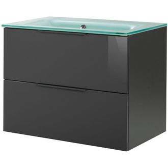Fackelmann LUNA Badm&ouml;bel Set 2 Teile / Glas Waschbecken / Waschbeckenunterschrank mit 2 Schubladen / Badschrank mit Soft-Close / hochwertige M&ouml;bel