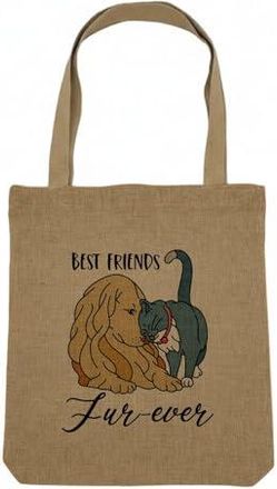 Fabulous Sac Shopping Tote Bag Aspect Lin - Best Friends Fur-ever Cat Dog Fart Pun - Sac de Courses Toile Epaisse 360g Beige Naturel Cabas Port&eacute; Epaule Solide 