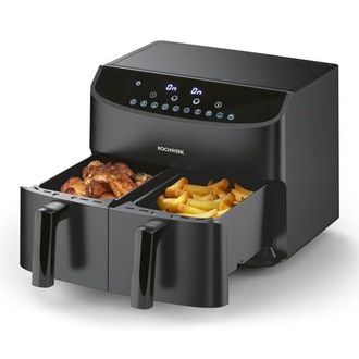 Kochwerk Rachs KOCHWERK Friteuse &agrave; air chaud &agrave; double chambre 7L | Friteuse num&eacute;rique en acier inoxydable avec &eacute;cran tactile, 10 programmes & 2 chambres de 3,5