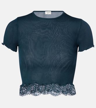 Saint Laurent T-Shirt aus Rippstrick mit Spitze