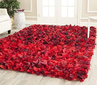 Safavieh Zottelig Teppich für Wohnzimmer, Esszimmer, Schlafzimmer - Rio Shag Collection, Hoher Flor, Rot und Multi, 122 X 183 cm