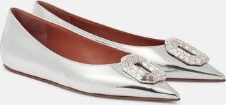Amina Muaddi Ballerines Camelia en cuir à ornements