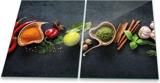 Decorwelt Herdabdeckplatte Abdeckung Ceranfeld Abdeckplatte Schneidebrett 2-Teilig 80x52 Gewürze Mehrfarbig Spritzschutz Glasplatte Ceranfeldabdeckung Schutz He