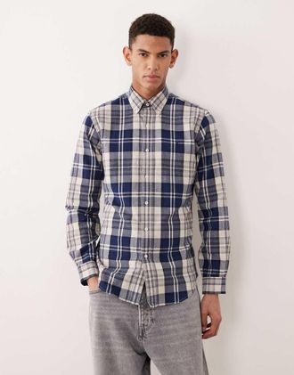 Polo Ralph Lauren Chemise Oxford ajust&eacute;e en tissu bross&eacute; avec logo embl&eacute;matique - Carreaux multicolores-Blanc