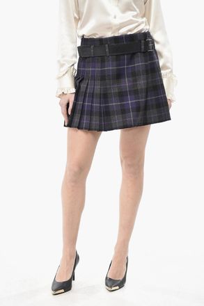 Dior Pleated Tartan Wool Mini Skirt With Belt Dior