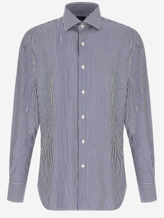Finamore Mens Striped Cotton Shirt Navy