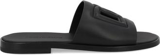 Dolce & Gabbana Homme, Chaussures, Noir, Taille: 41 EU Logo Calfskin Slides