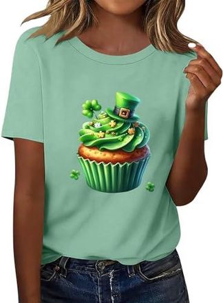 Generic T-shirt d&eacute;t&eacute; &agrave; manches courtes et col rond pour femme Motif tr&egrave;fle Dessert | T-shirt d&eacute;t&eacute; doux, respirant et l&eacute;ger pour le quotidien, les vacances, ro