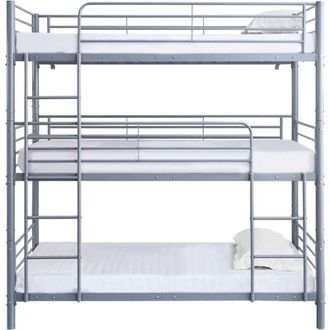 Habitat et Jardin Habitat Et Jardin - Lit superpos&eacute; en m&eacute;tal triple 90 x 190 cm - R&eacute;sistant aux chocs - Pour espaces limit&eacute;s - Design minimaliste gris